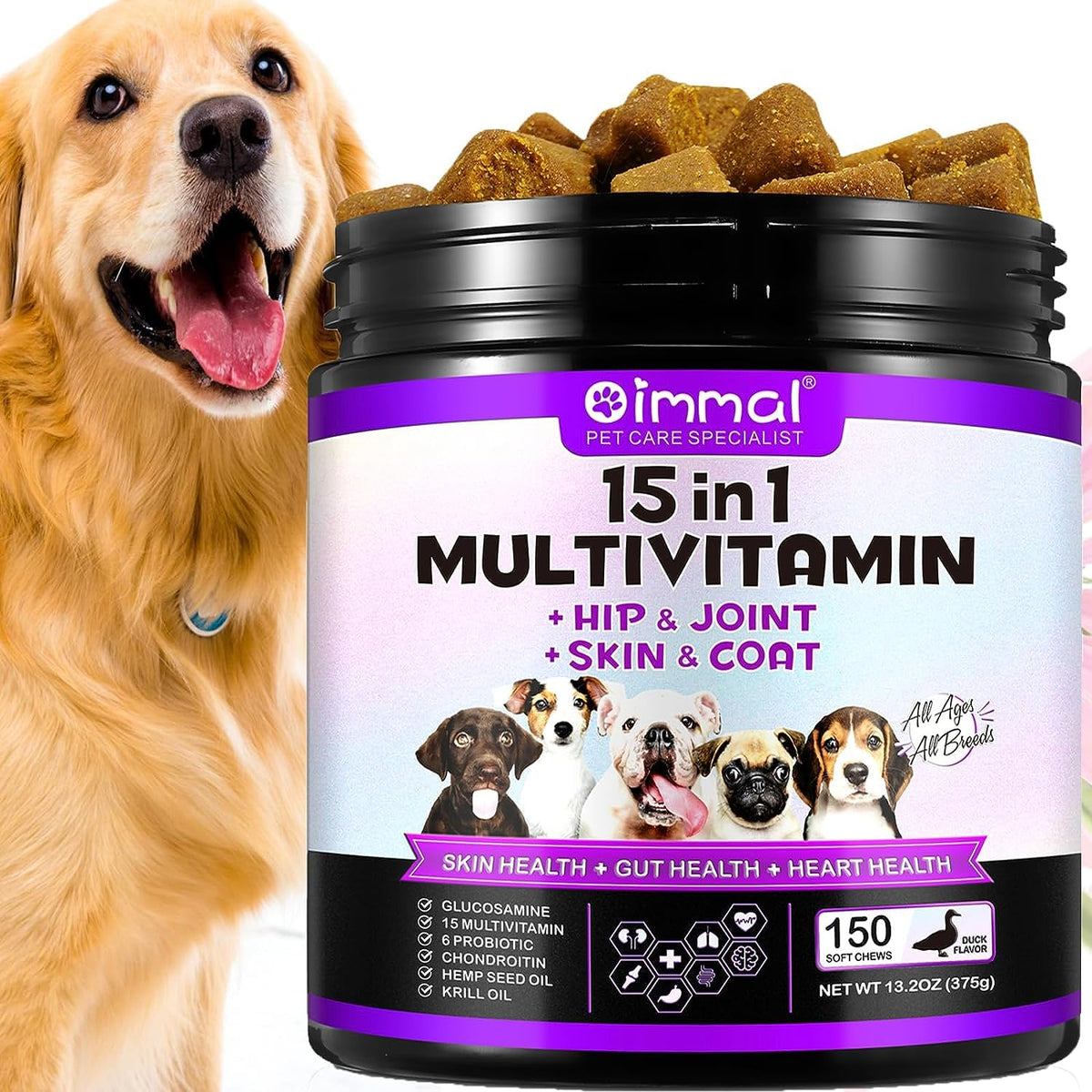 15 in 1 Dog Multivitamin Treats, 150 Chews Vitamins Supplements for Do ...