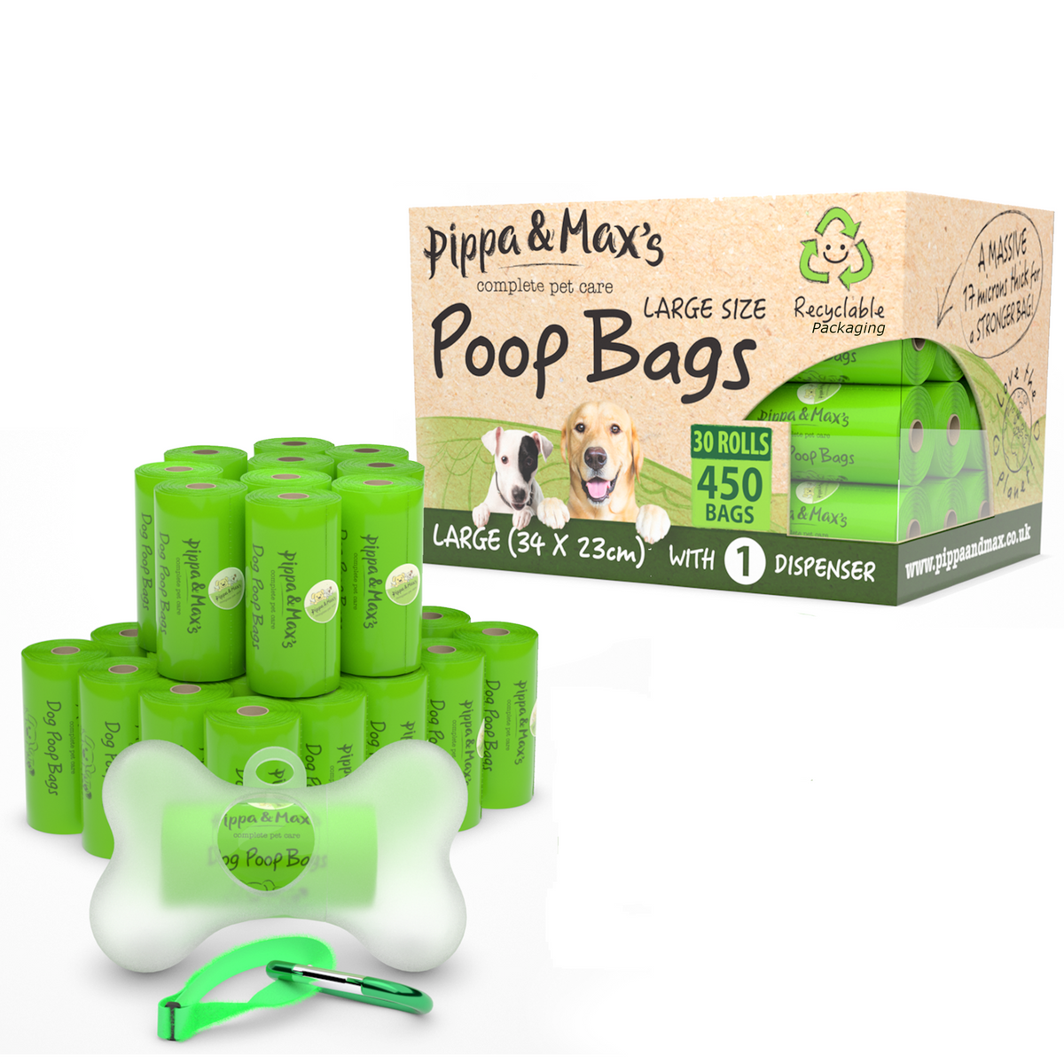 Pippa & Max's Extra Strong Dog Walking Poop Bags - Thick and Durable ...